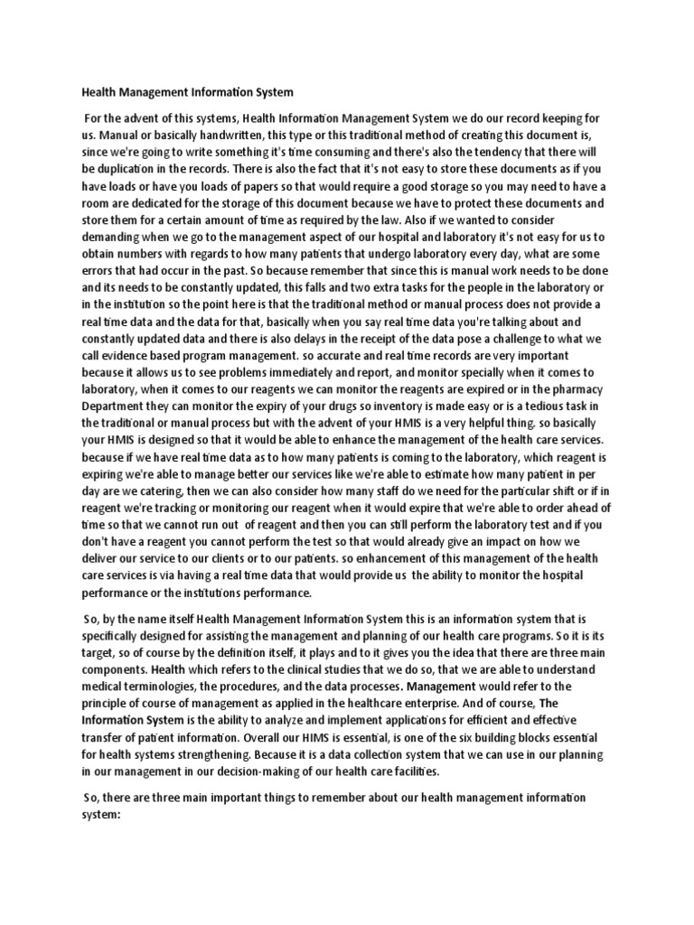 Health Management Information System Summary | PDF | Health System ...