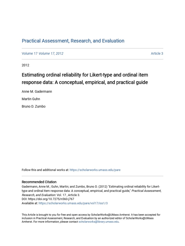Estimating Ordinal Reliability For Likert-Type and Ordinal Item R | PDF ...