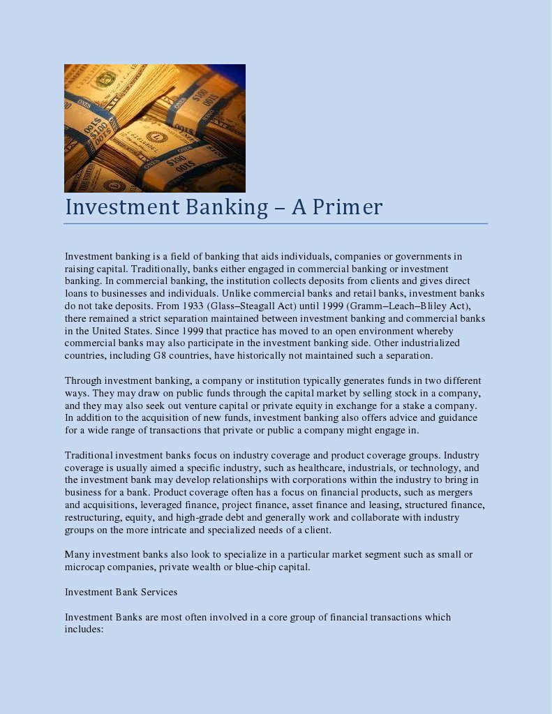 Investment Banking Overview and Services | PDF | Investment Banking ...