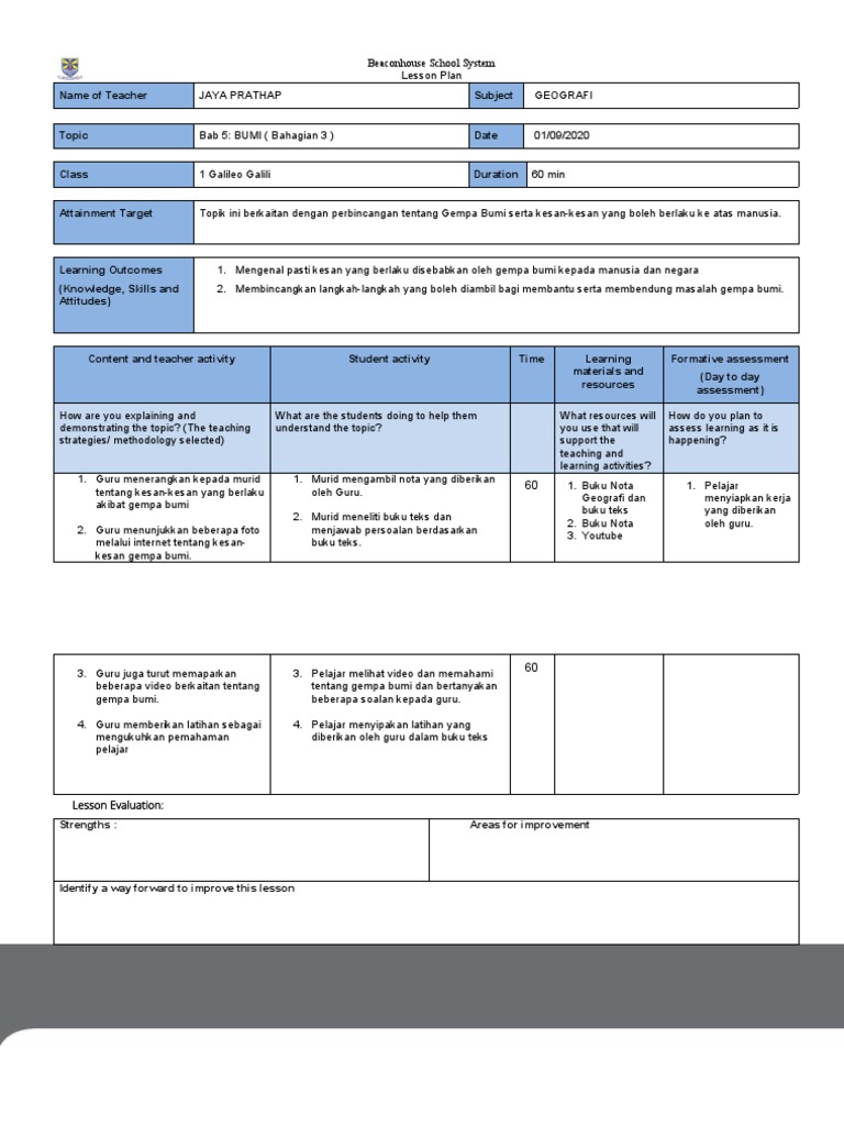 BSS Lesson Plan - 010920 | PDF