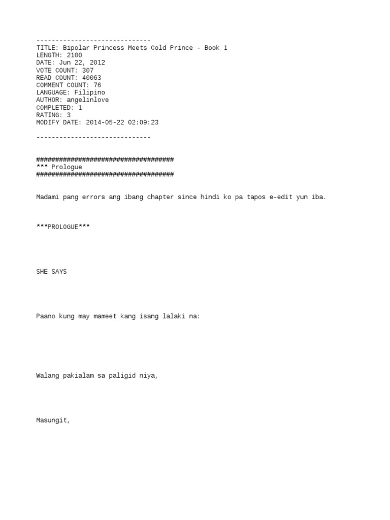 (Angelinlove) Bipolar Princess Meets Cold Prince - Book 1 | PDF