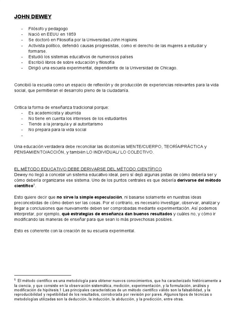 Biografía y pedagogía de John Dewey | PDF | John Dewey | Método científico