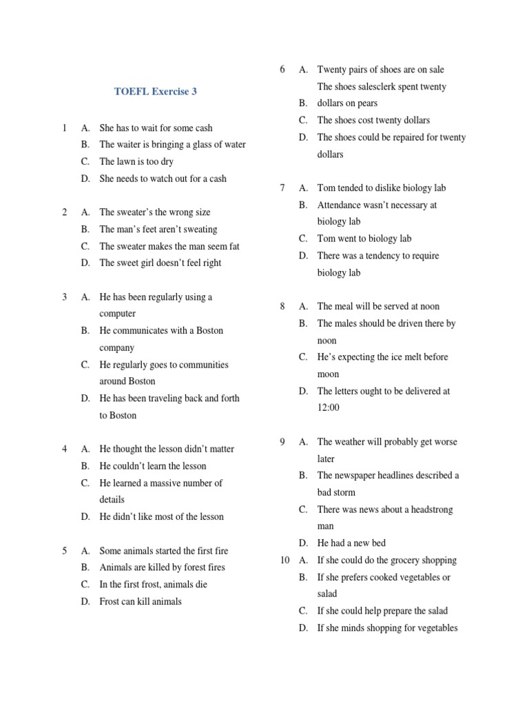 TOEFL Exercise 3 (Listening) | PDF | Foods