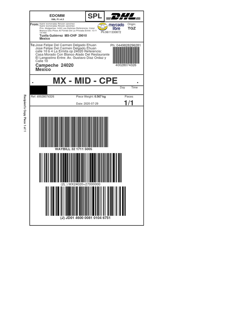 DHL Shipment Waybill Details | PDF