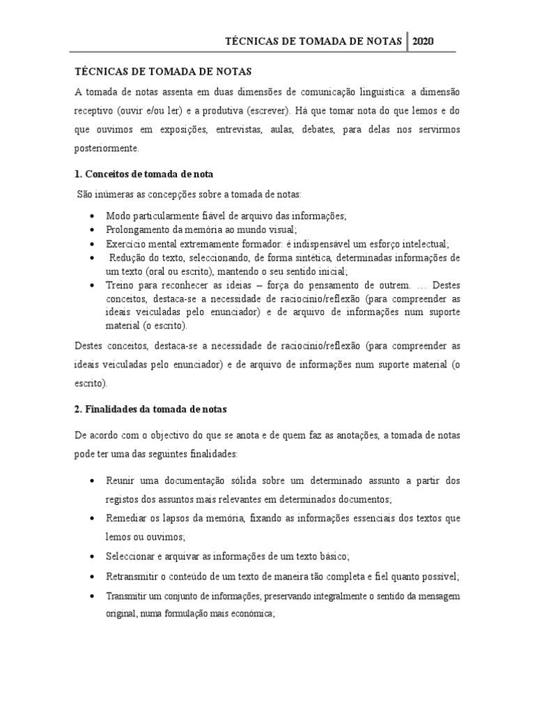 Técnicas Eficazes de Tomada de Notas | PDF | Discurso | Informação