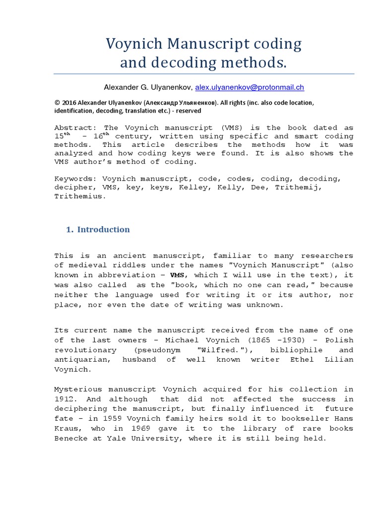 Voynich Manuscript Coding and Decoding Methods PDF | PDF | Science | Astronomy