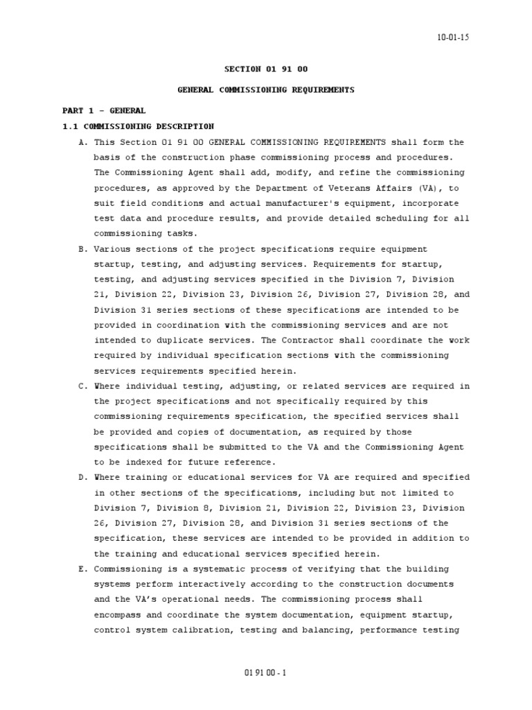 SECTION 01 91 00 General Commissioning Requirements Part 1 - General 1. ...