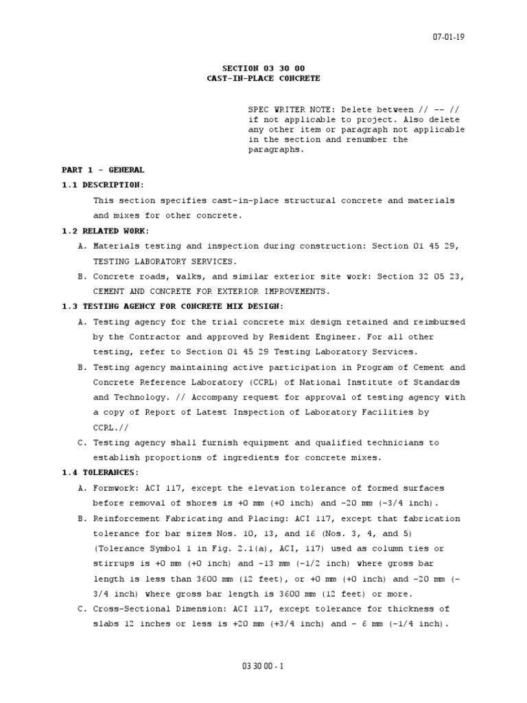 SECTION 03 30 00 Cast-In-Place Concrete | PDF | Concrete | Reinforced ...