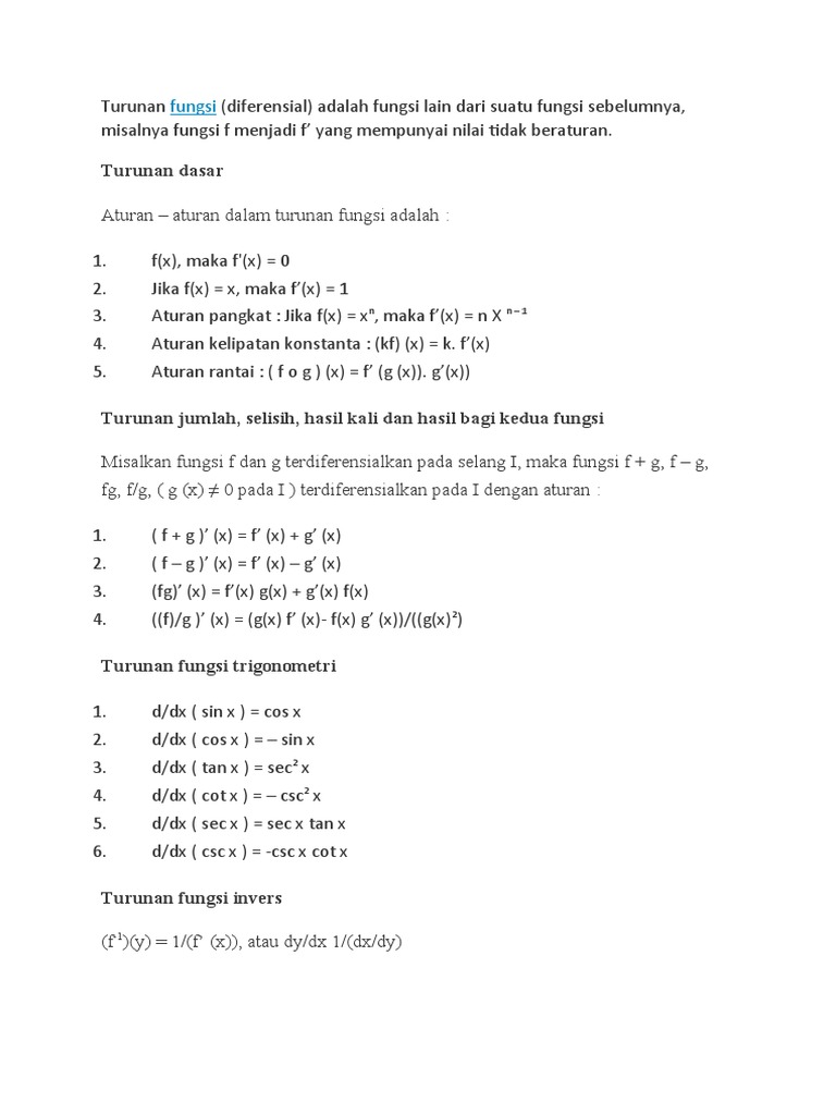 Aturan Turunan Fungsi Lengkap | PDF | Sains & Matematika