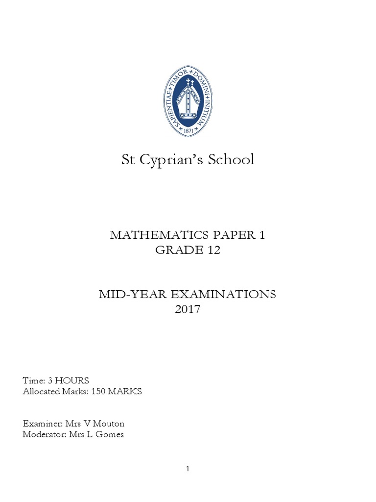 ST Cyps Grade 12 P1 June 2017 | PDF | Teaching Mathematics ...