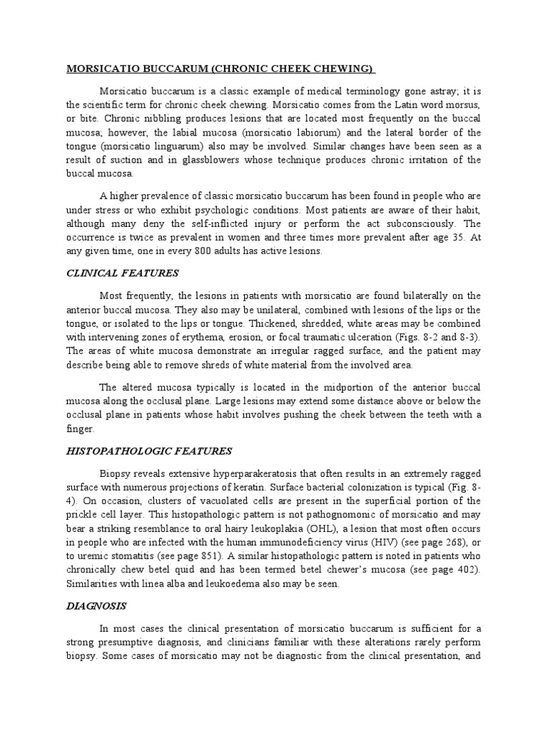 Morsicatio Buccarum (Chronic Cheek Chewing) : Clinical Features | PDF ...