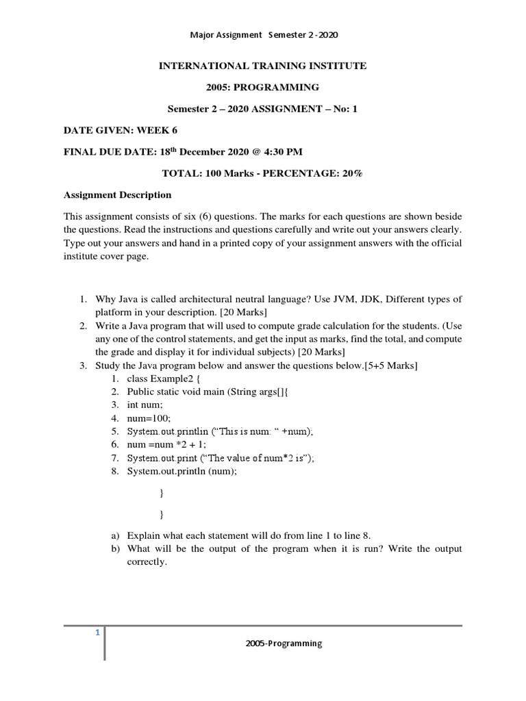Major Assignment 2020 PDF | PDF | Class (Computer Programming) | Subroutine