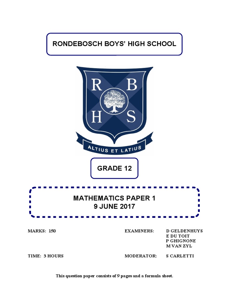 RBHS Grade 12 Maths Paper 1 2017 | PDF | Maxima And Minima | Interest