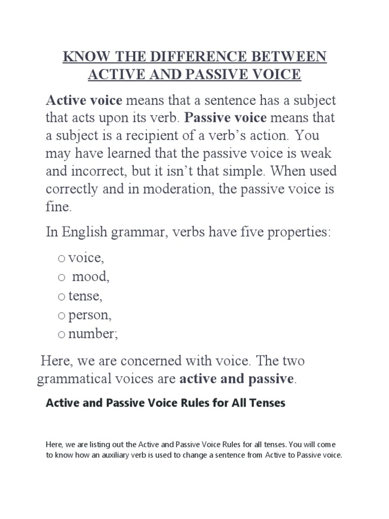 Active vs Passive Voice Explained | PDF | Verb | Subject (Grammar)