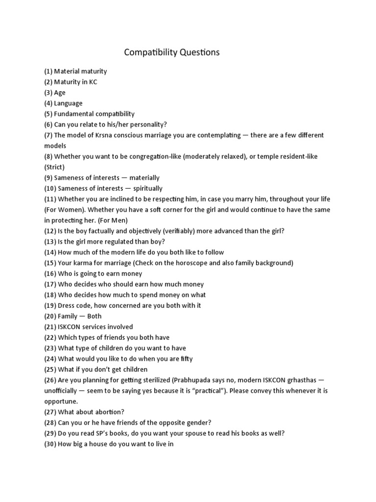 Compatibility Questions | PDF | Religion And Belief