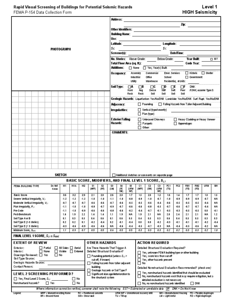 FEMA P-154 Data Collection Form HIGH Seismicity | PDF | Economic ...