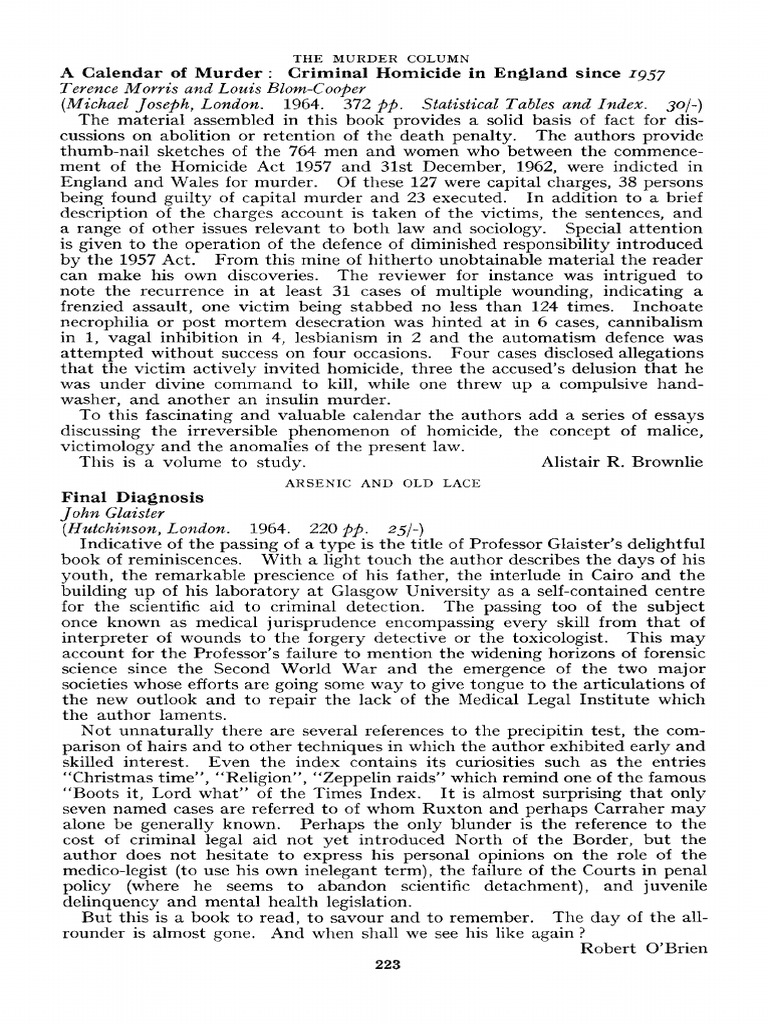 A Calendar of Murder Criminal Homicide in England Since | PDF | Murder ...