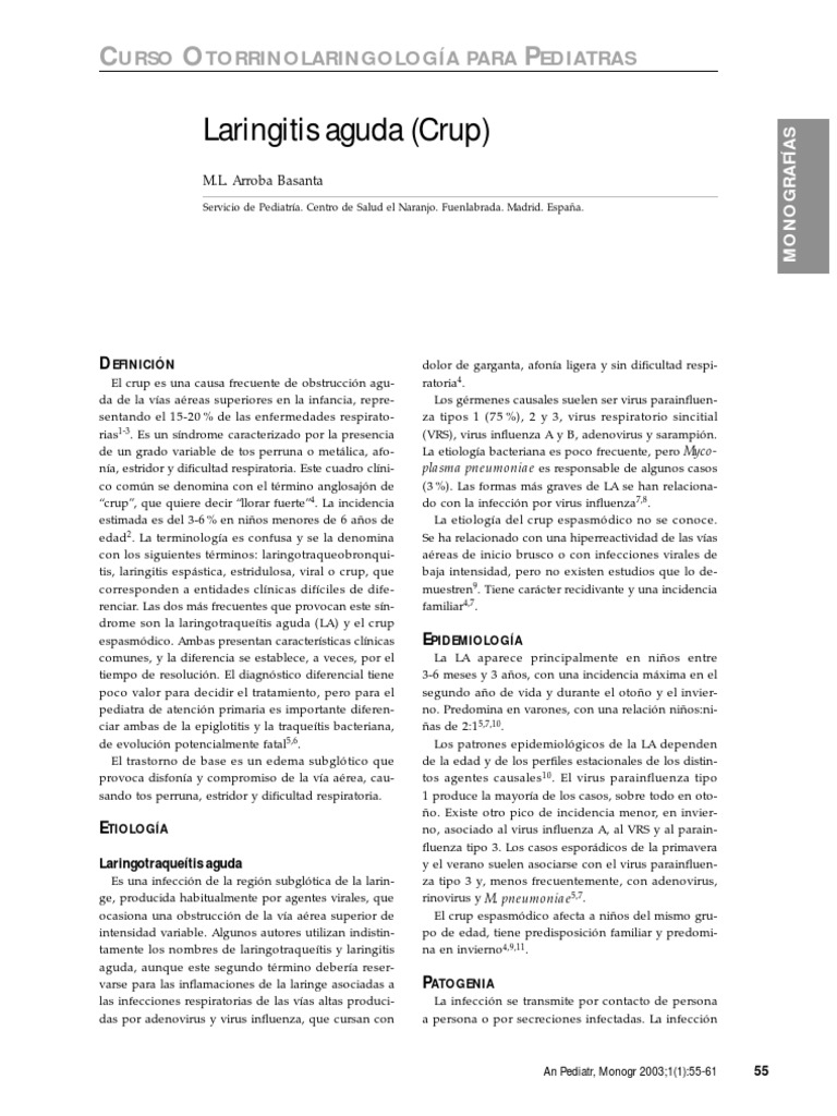Laringitis Aguda (Crup) : Urso Torrinolaringología para Ediatras | PDF ...