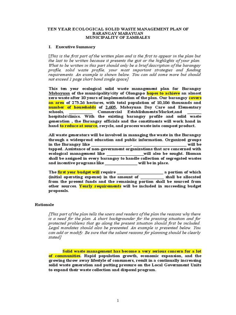 Barangay SWMP template-LGU Presentation | PDF | Waste Management ...