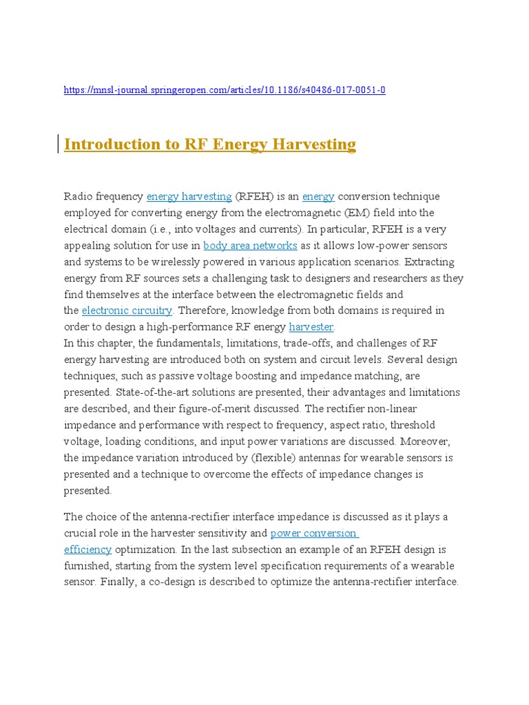 RF Energy Harvesting Techniques | PDF | Antenna (Radio) | Rectifier