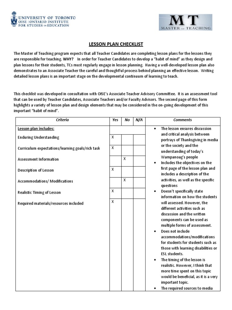 Lesson Plan Checklist-2 | PDF | Lesson Plan | Curriculum