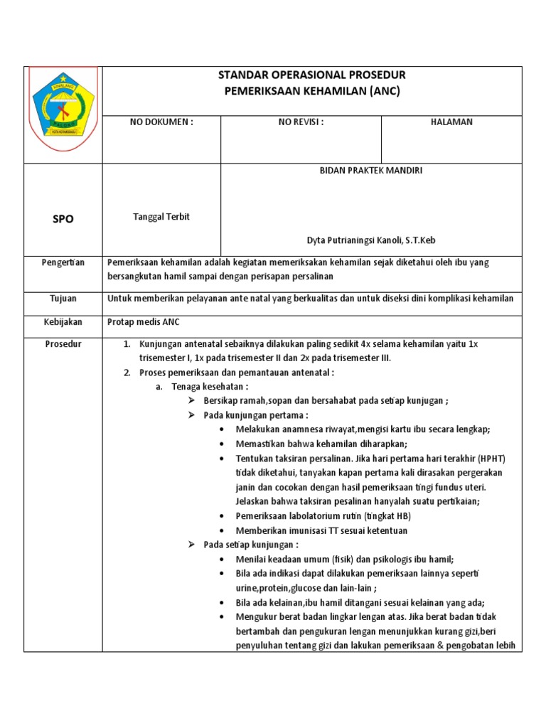 SOP Pemeriksaan Kehamilan | PDF | Pengembangan Diri
