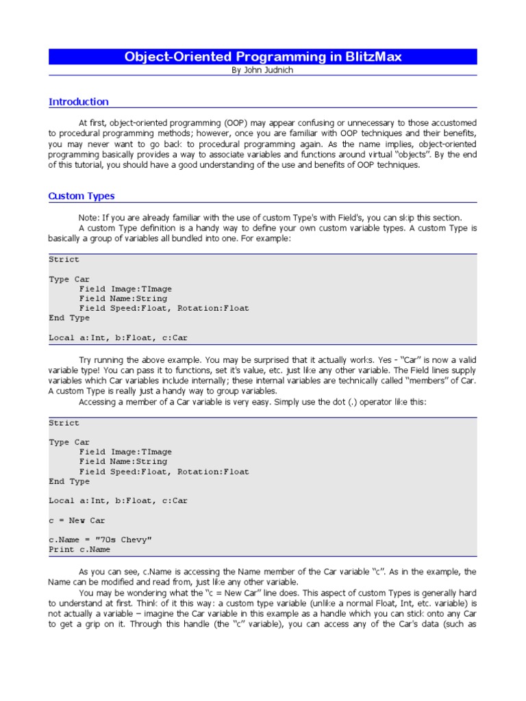 BlitzMax OOP Tutorial | PDF | Method (Computer Programming) | C (Programming Language)