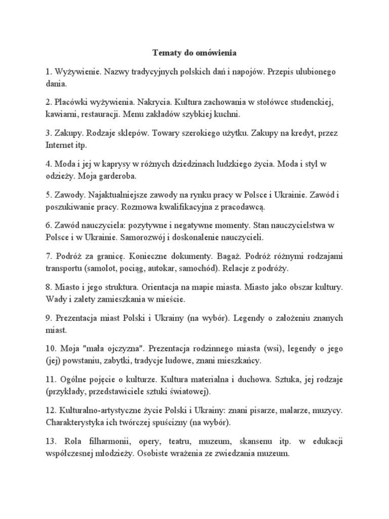 Tematy Do Omówienia | PDF