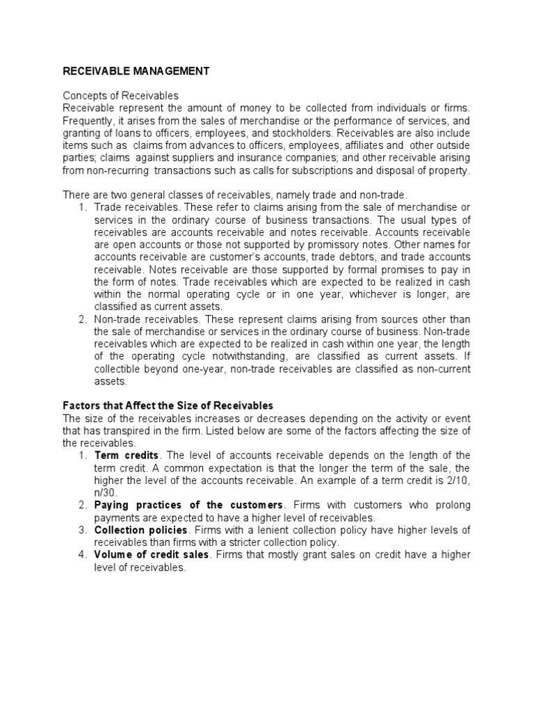 Receivable Management | PDF | Float (Money Supply) | Credit