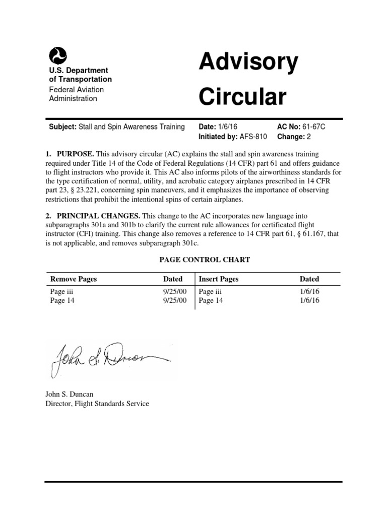 Advisory Circular: Subject: Stall and Spin Awareness Training Date: 1/6 ...
