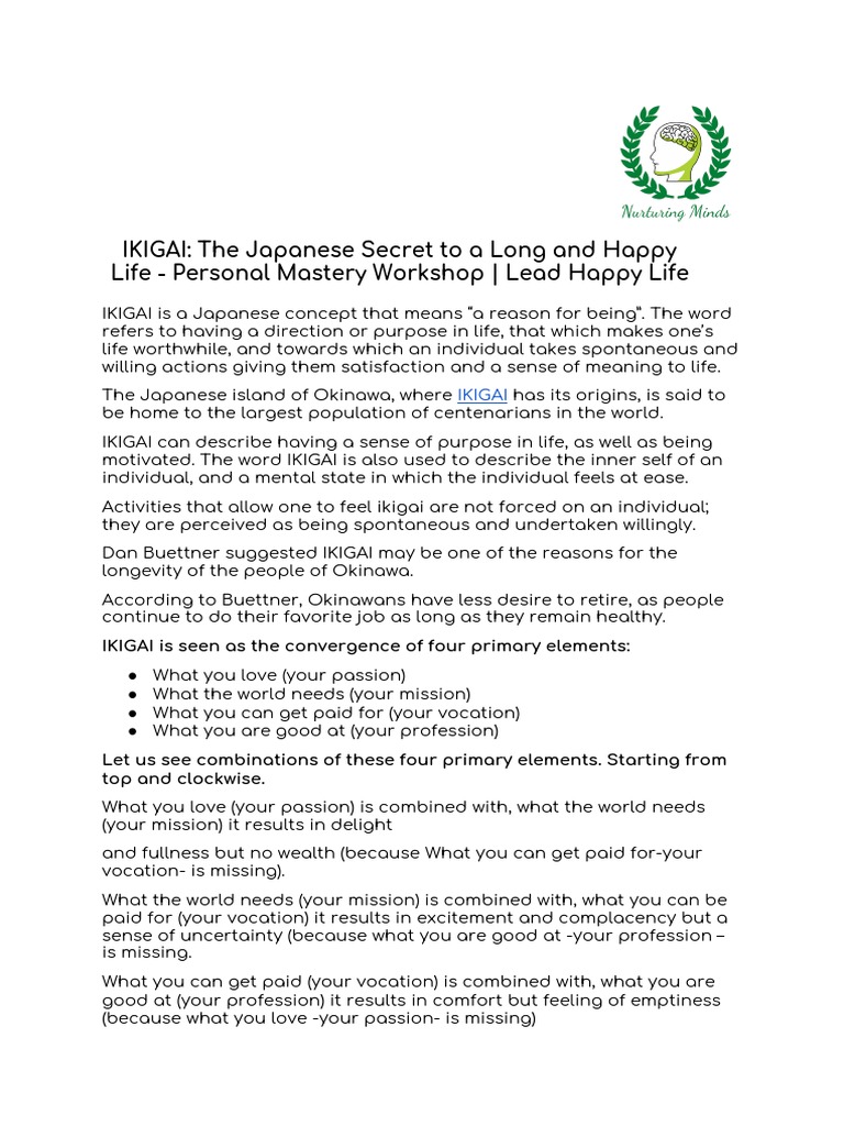 Ikigai The Japanese Secret To A Long And Happy Life Lead Happy Life