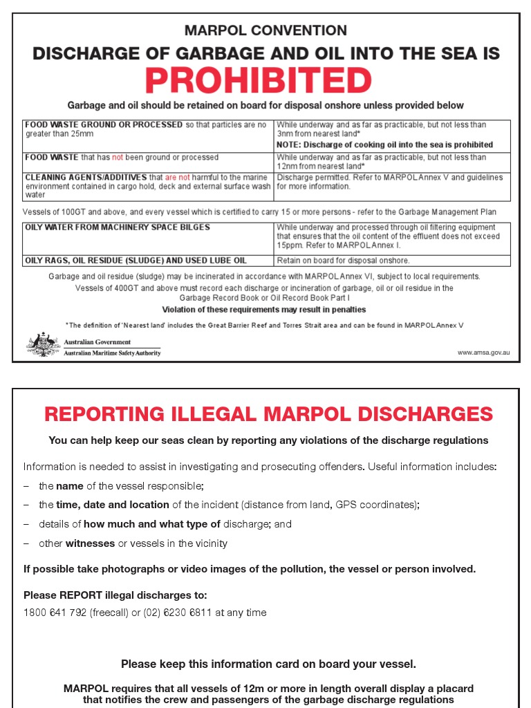 Prohibited: Discharge of Garbage and Oil Into The Sea Is | Download ...