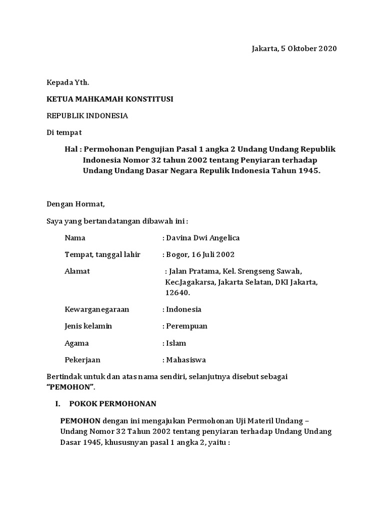 Draf Gugatan Uu | PDF