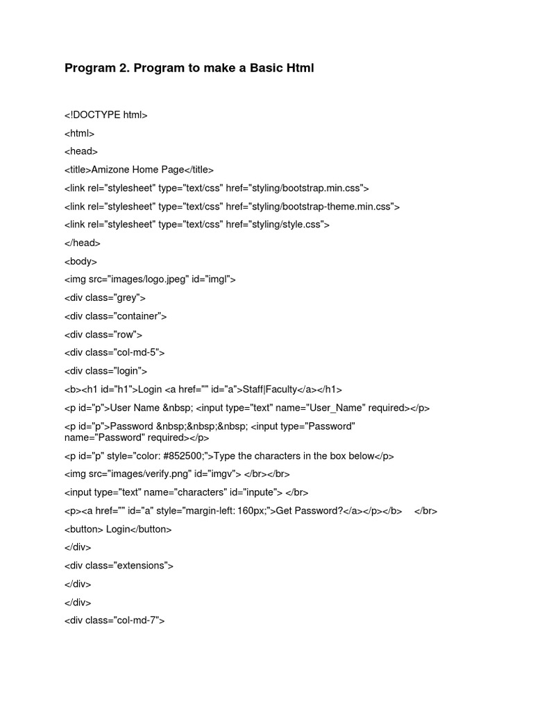 Program 2. Program To Make A Basic HTML | Download Free PDF | Computing ...
