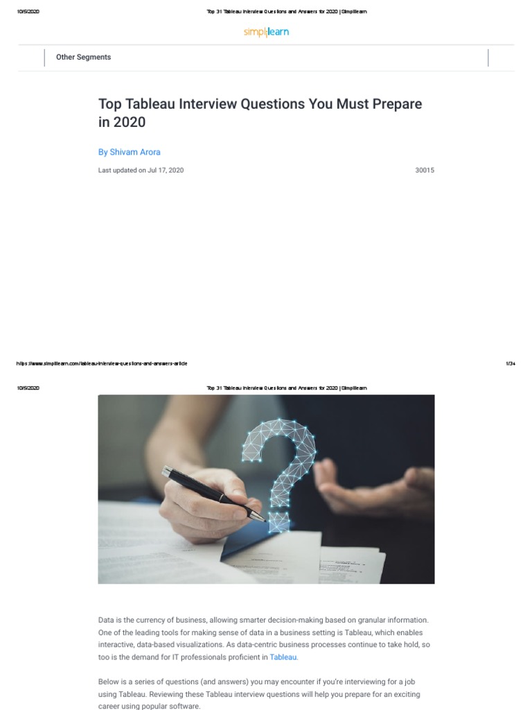 Top 31 Tableau Interview Questions and Answers For 2020 - Simplilearn ...
