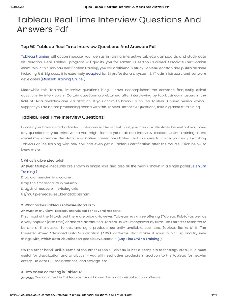 Top 50 Tableau Real-Time Interview Questions and Answers PDF | PDF ... Top 50 Tableau Real-Time Interview Questions and Answers PDF | PDF ...