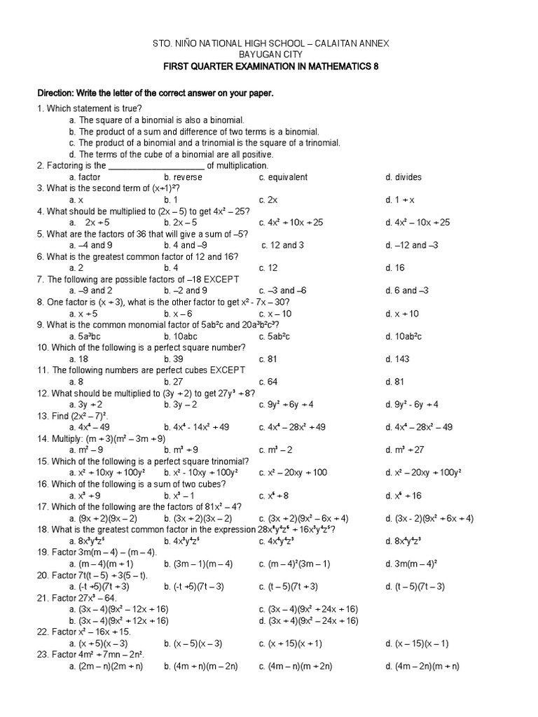 Mathematics 8 Q1 | PDF | Rectangle | Area