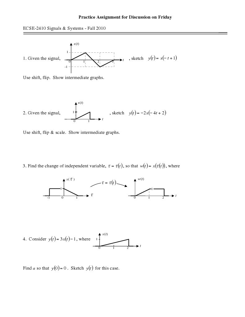 Signals & Systems Practice Assignment | PDF | Teaching Methods & Materials