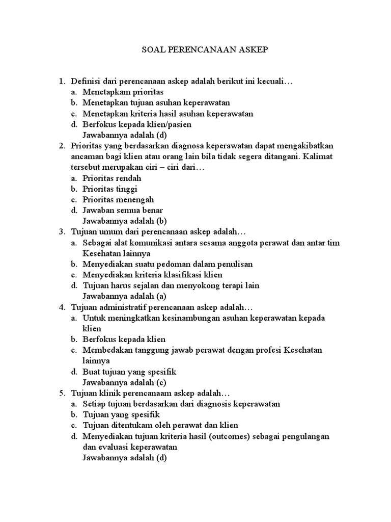 Soal Perencanaan Askep | PDF