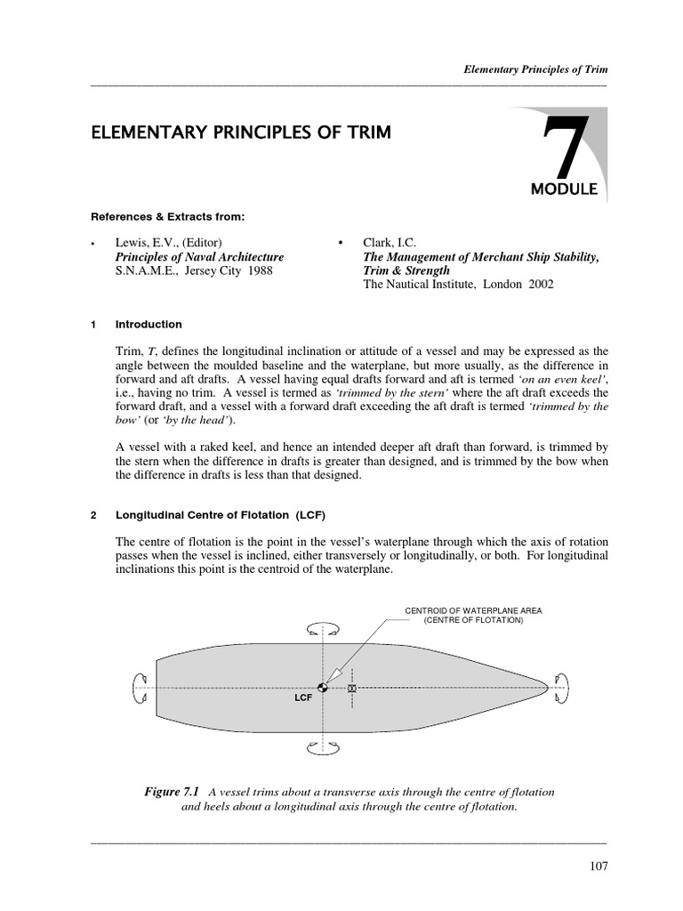 Elementary Principles of Trim | PDF | Buoyancy | Watercraft