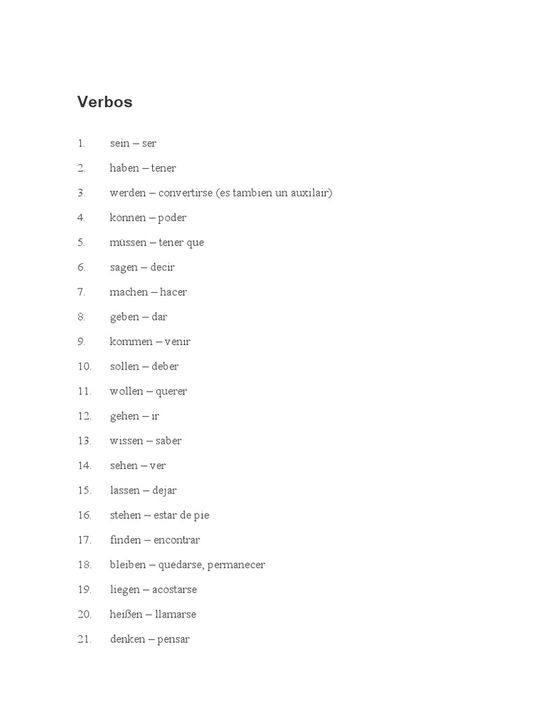 100 Verbos Importantes EN ALEMÁN | PDF | Verbo | Asunto (gramática)