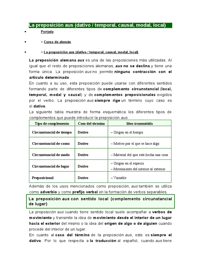 Preposiciones Alemán. Usos Detallados | PDF | Preposición y Postposición | Verbo