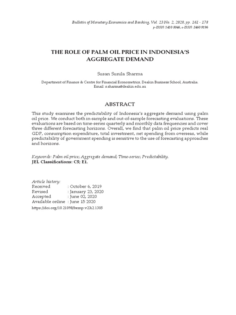The Role of Palm Oil Price in Indonesia'S Aggregate Demand: Susan ...