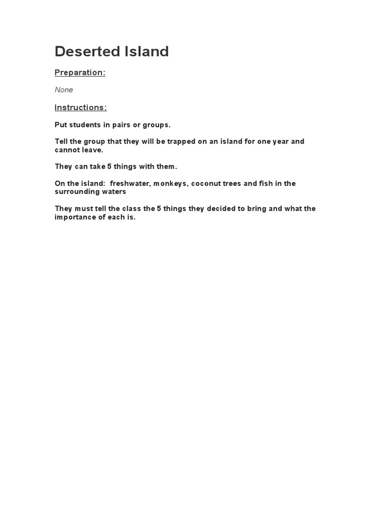 Island Survival: Group Activity Guide | PDF | Home & Garden | Wellness