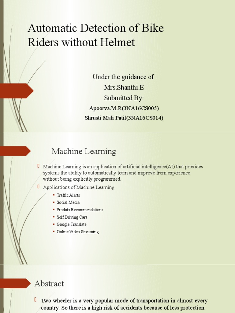 Automatic Detection of Bike Riders Without Helmet: Under The Guidance ...