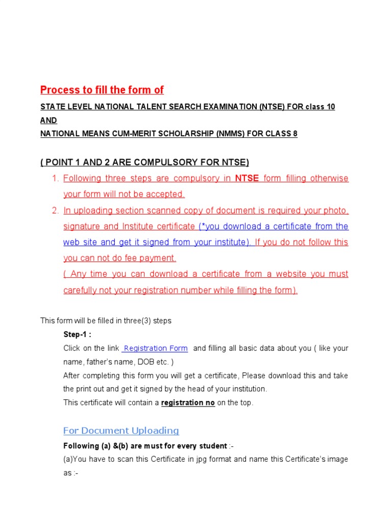 Process To Fill The Form Of: (Point 1 and 2 Are Compulsory For Ntse ...