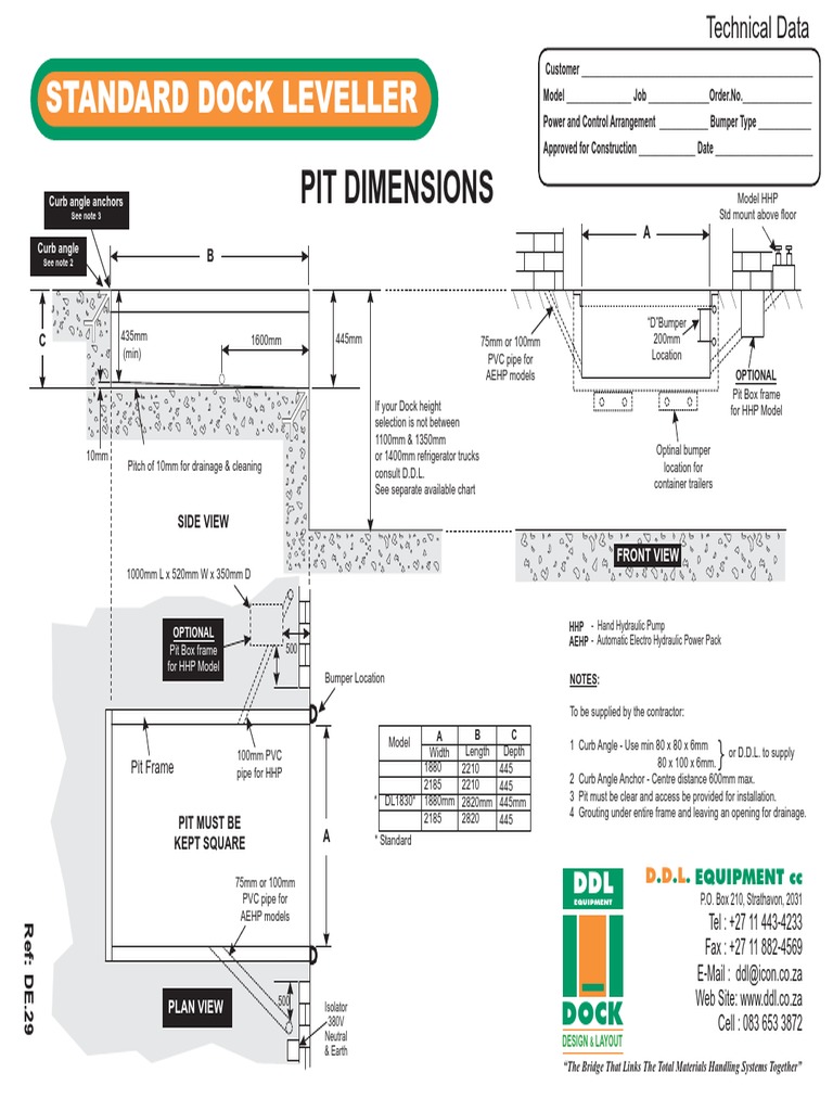 Pit Dimensions: Standard Dock Leveller | PDF | Car | Automotive Industry