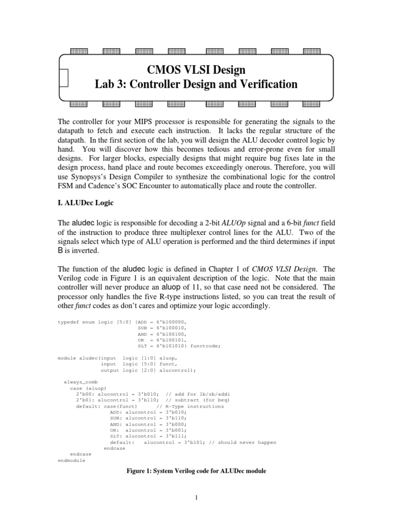 Cmos Vlsi Design Lab 3: Controller Design and Verification: I. Aludec ...