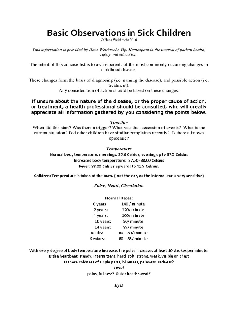 Basic Observations in Sick Children | PDF | Pulse | Physiology