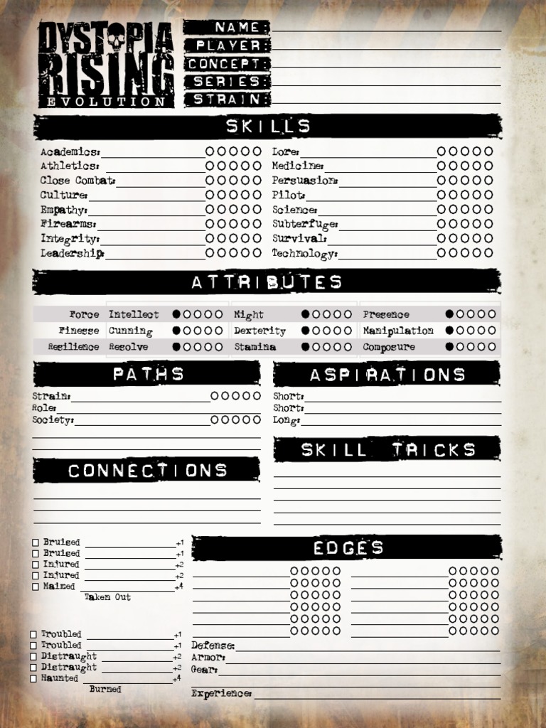 Form Fillable Dystopia Rising Character Sheet Table Top - Printable ...